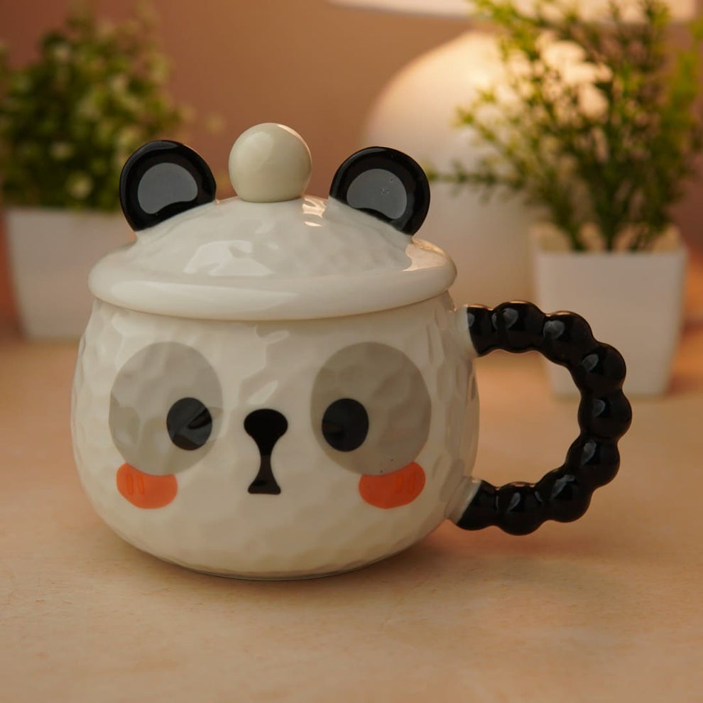Mellow Panda Ceramic Mug with Lid and Spoon | Cute Coffee Mug- Ayethic